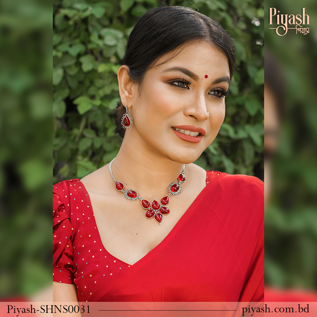 Crimson Elegance Short Necklace Set – Piyash – পিয়াস