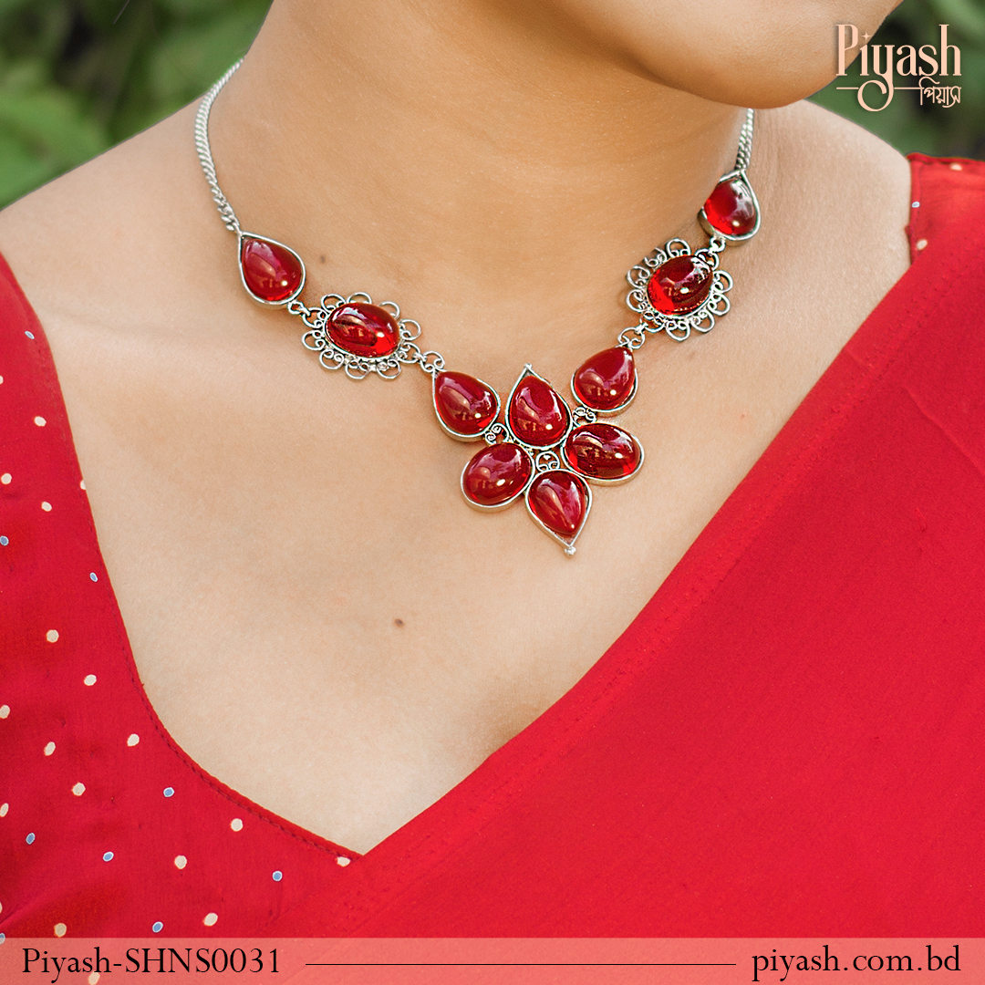 Crimson Elegance Short Necklace Set – Piyash – পিয়াস